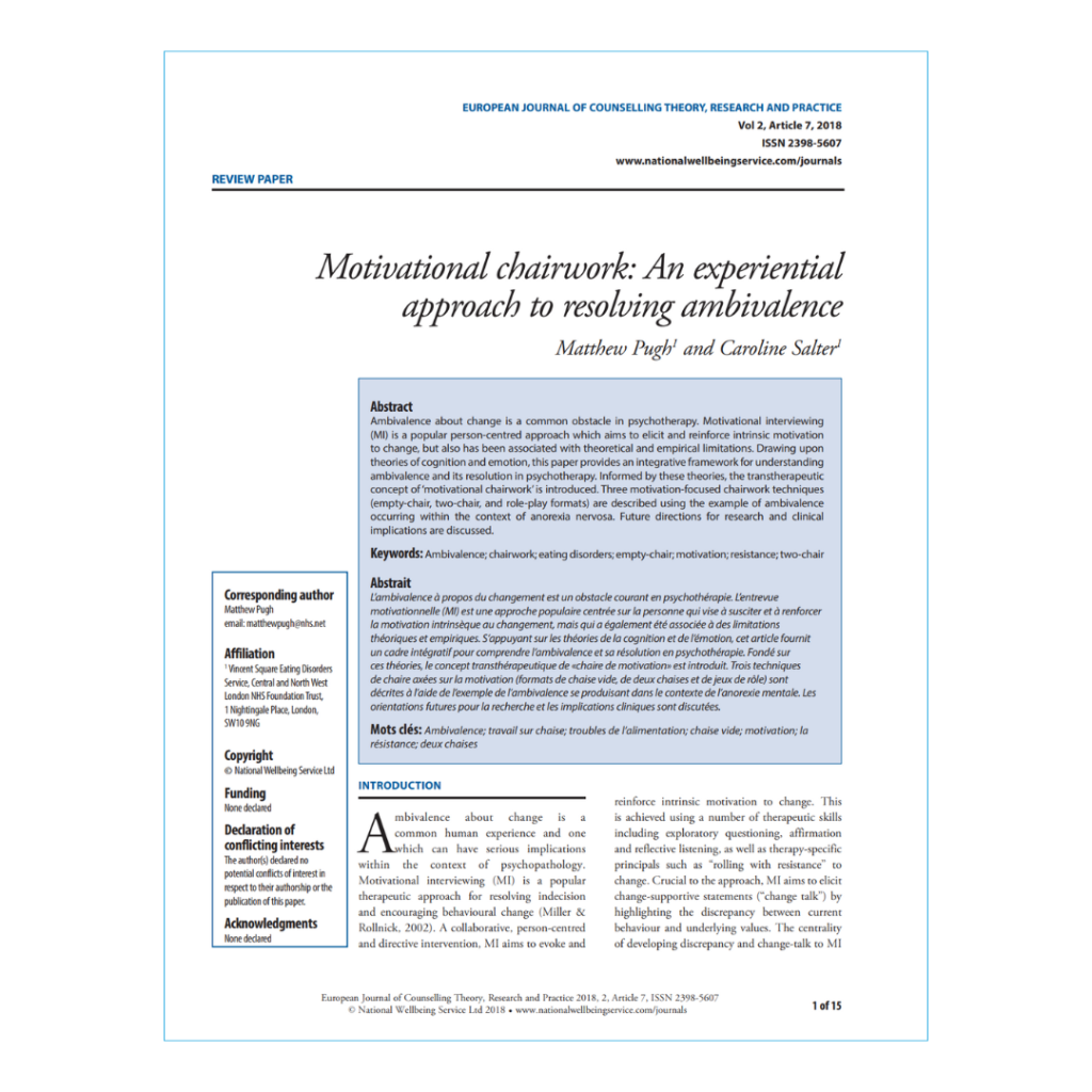 Motivational chairwork: An experiential approach to resolving ...