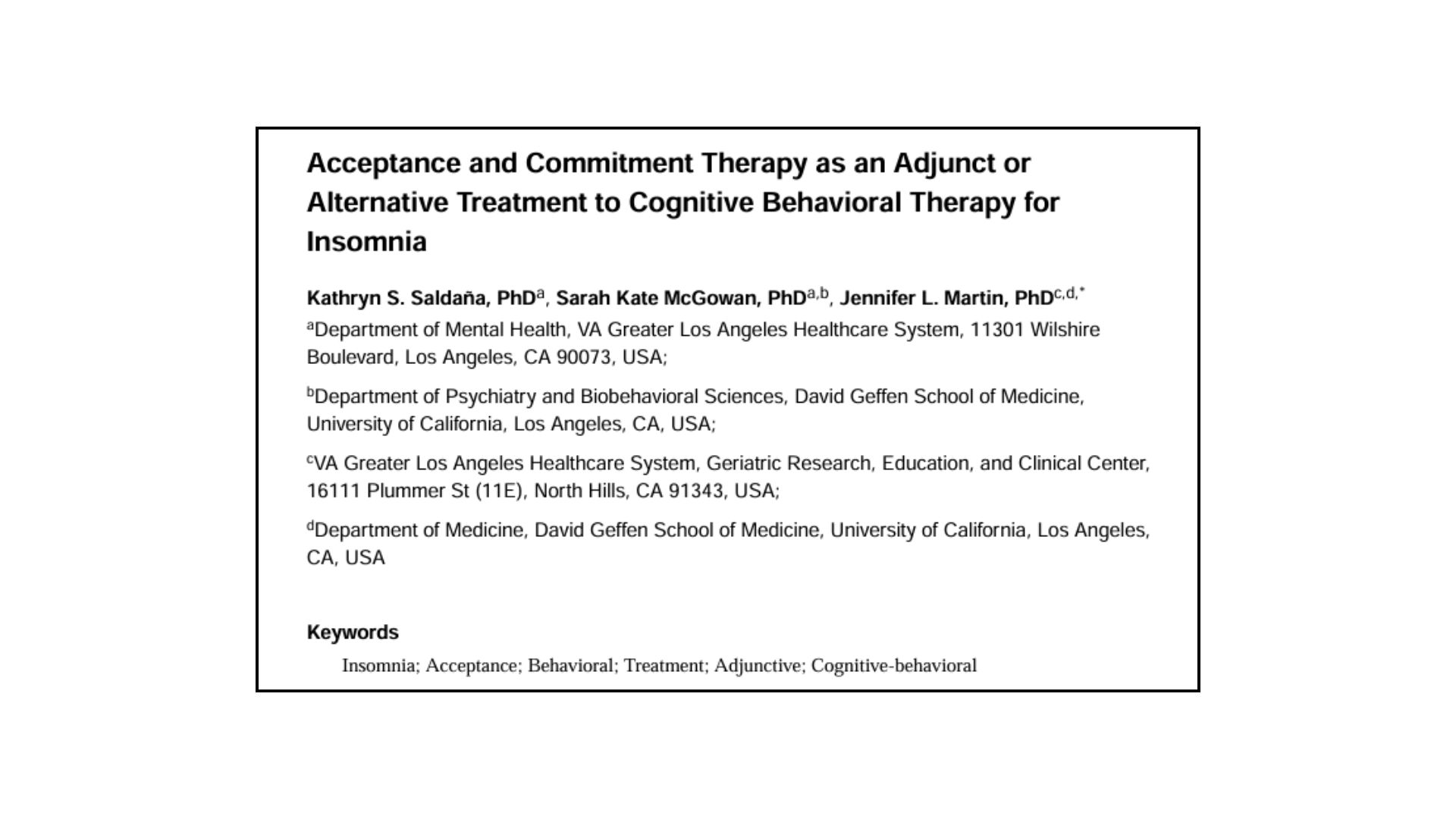 ACT as an adjunct or alternative to CBT-I review article - Contextual ...