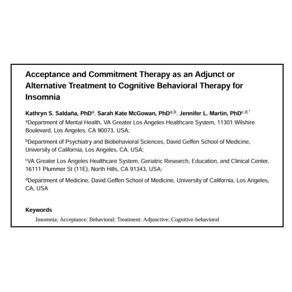 ACT as an adjunct or alternative to CBT-I review article - Contextual ...