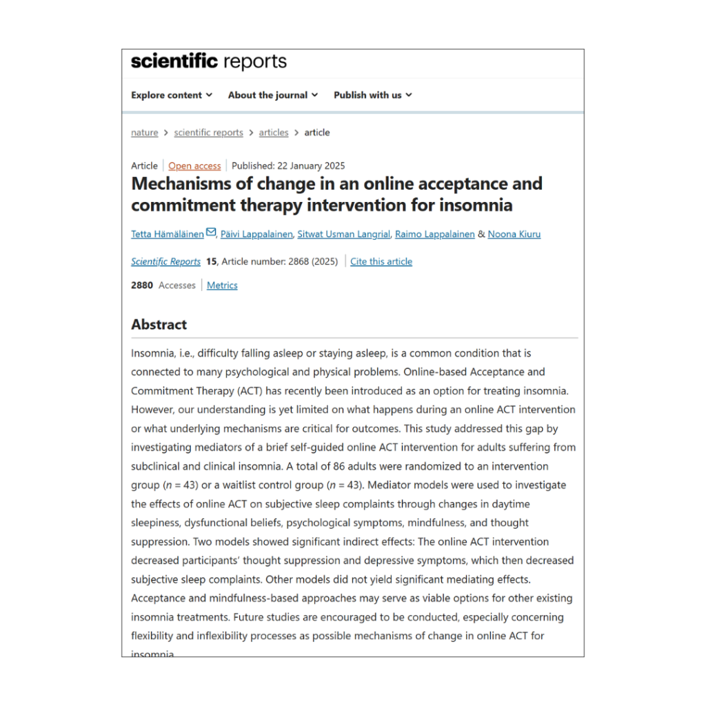 Mechanisms of change in an online acceptance and commitment therapy ...